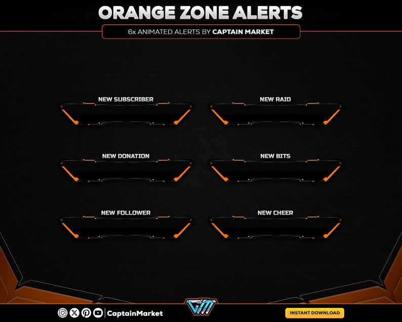 6x Orange Zone Animated Stream Alerts Overlay Pack for Twitch,kick ...