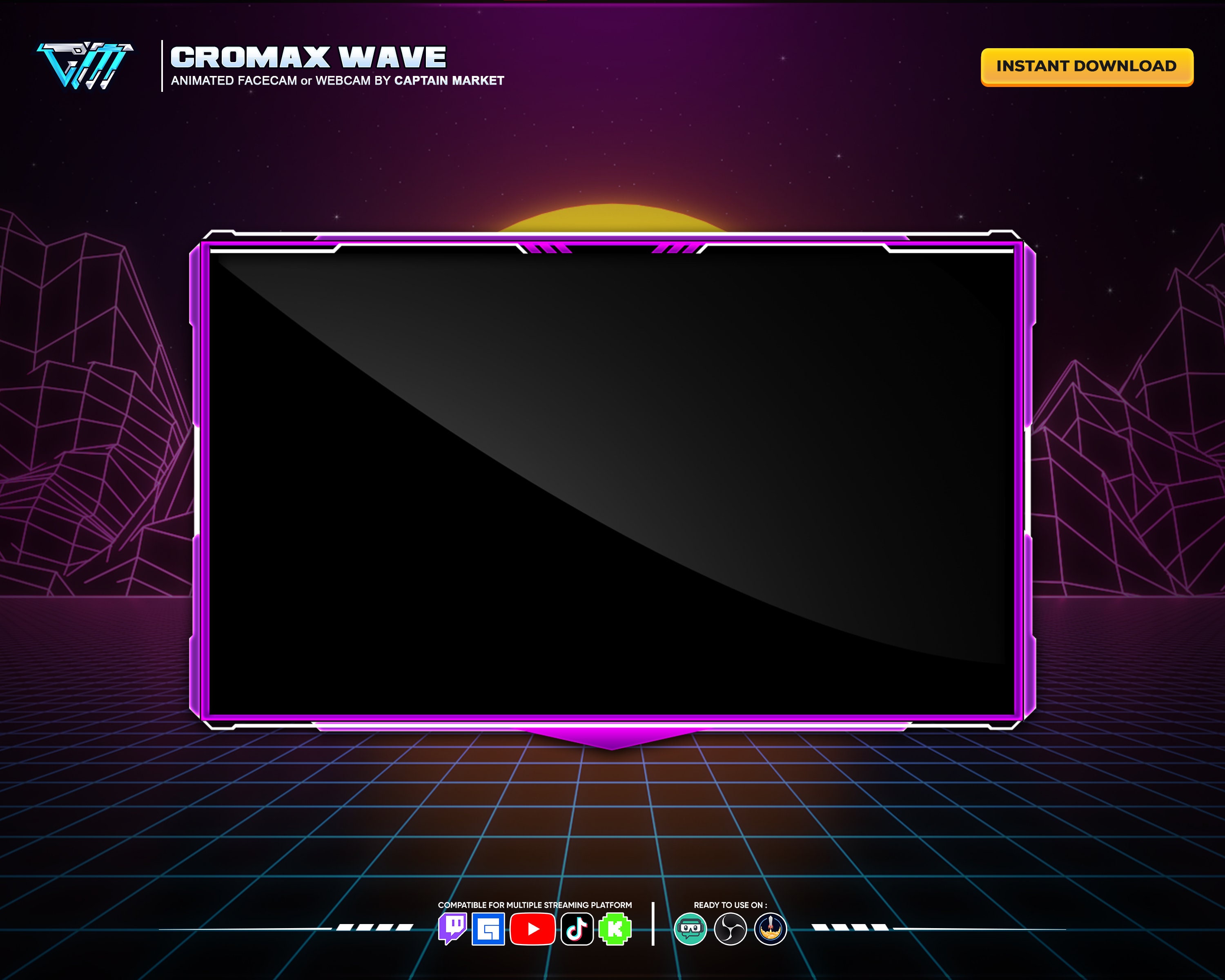 80s Retrowave Animated Stream Overlay Package for Twitch,youtube,kick ...