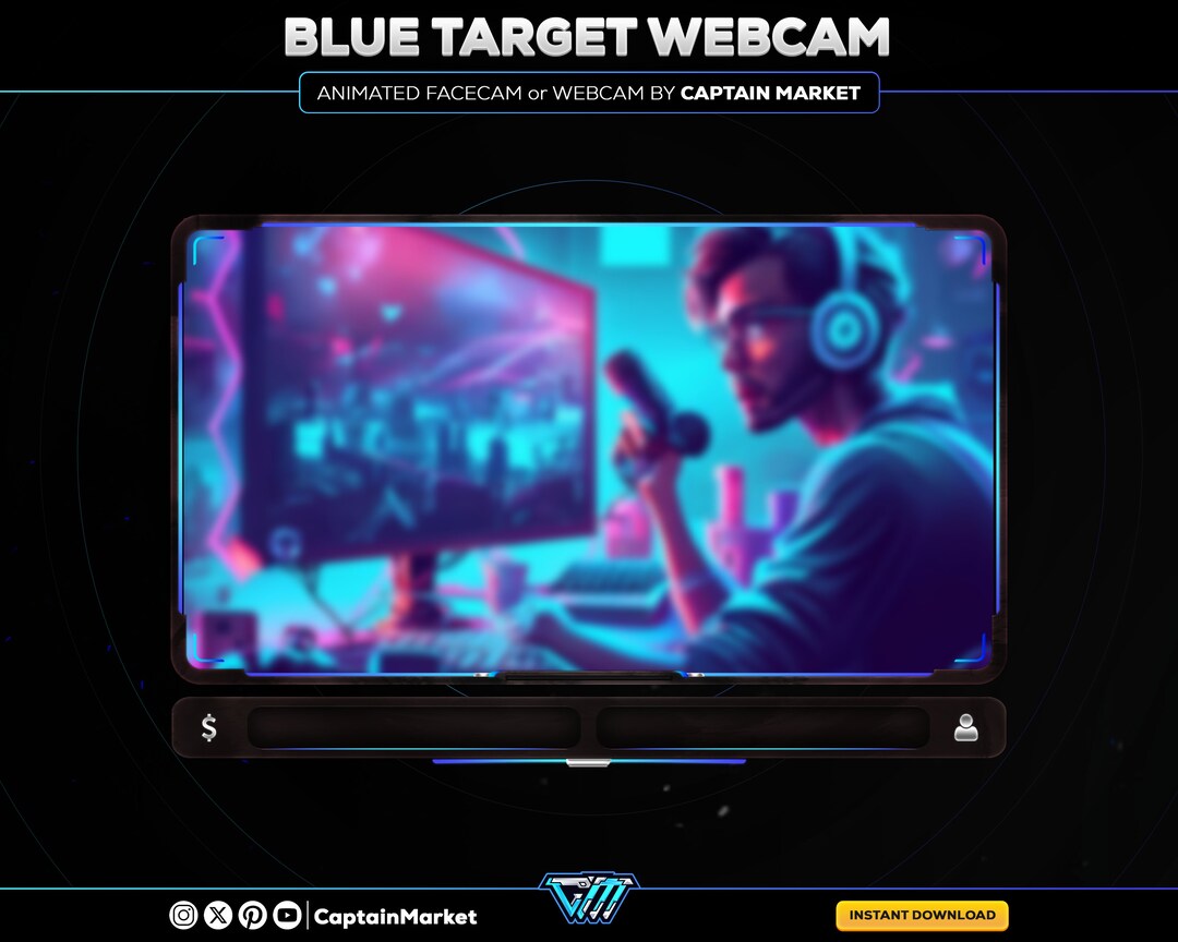 Blue Animated Stream Facecam Overlay for Twitch,youtube,kick Modern ...