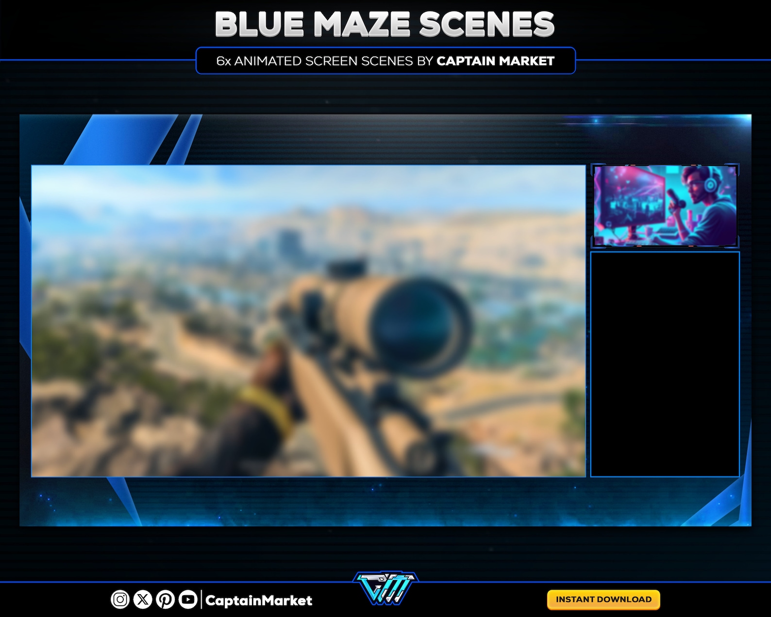 6x Blue Animated Screens Scene Package Blue Maze Clean Animated Stream ...