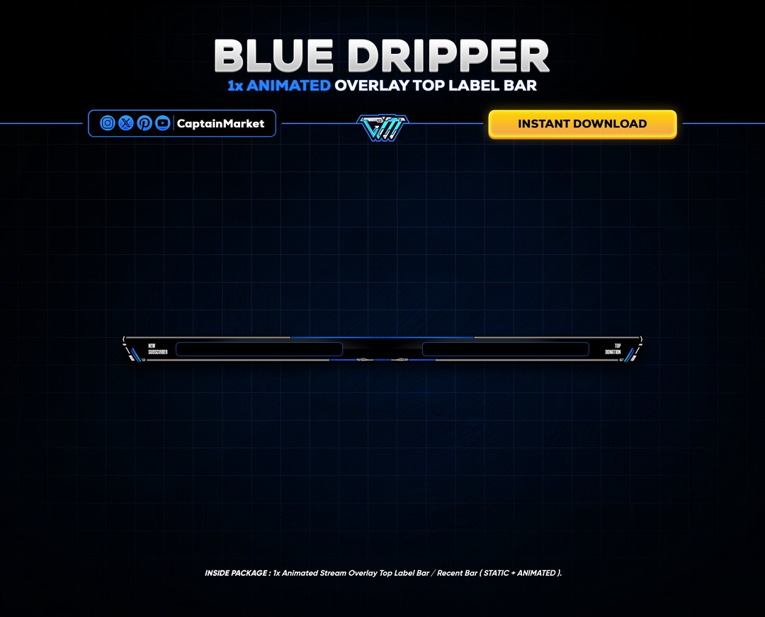 1x Blue Animated Stream Overlay Label Bar for Twitch,youtube,kick Clean ...