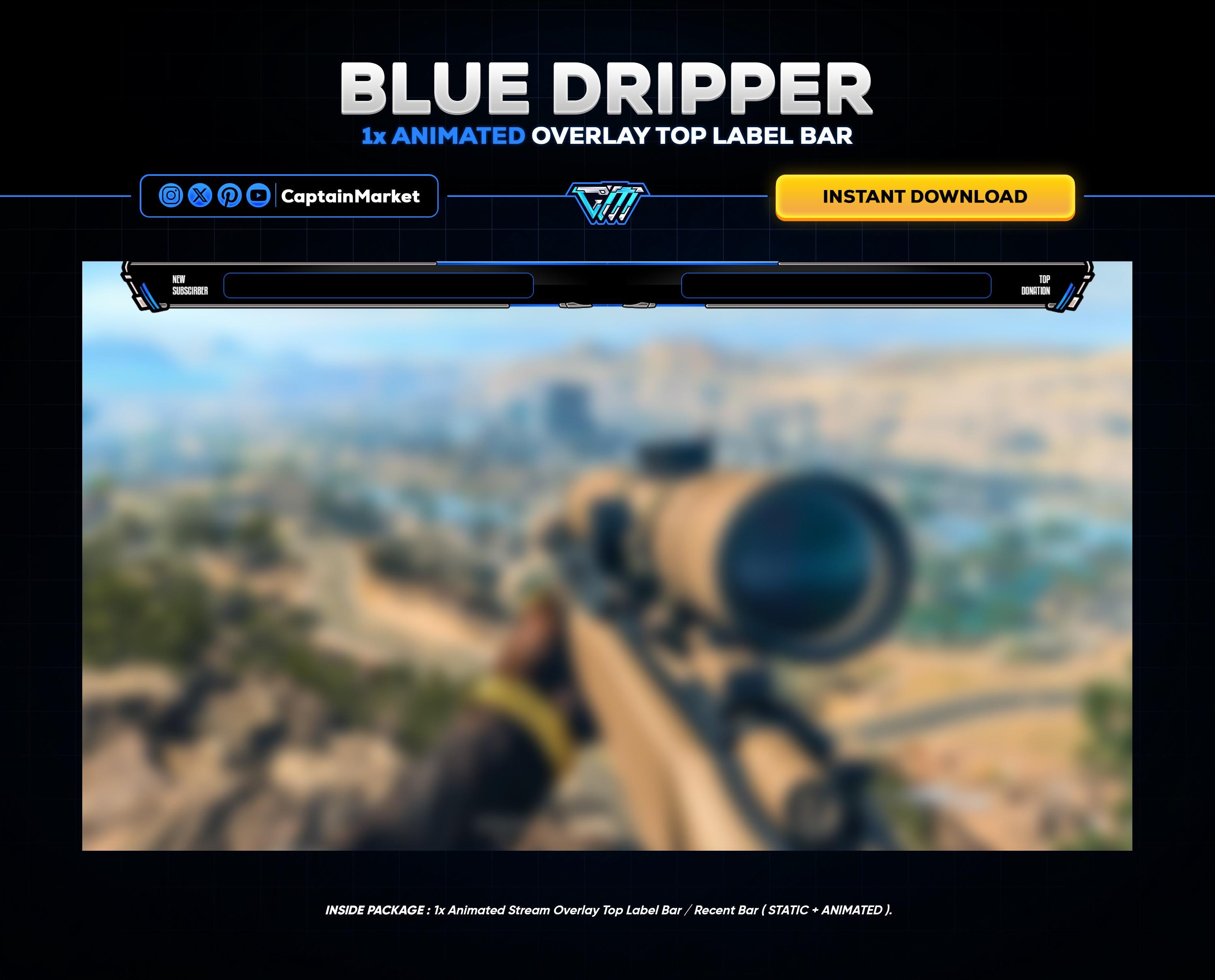 1x Blue Dripper Animated Stream Overlay Label Bar for Twitch,kick ...