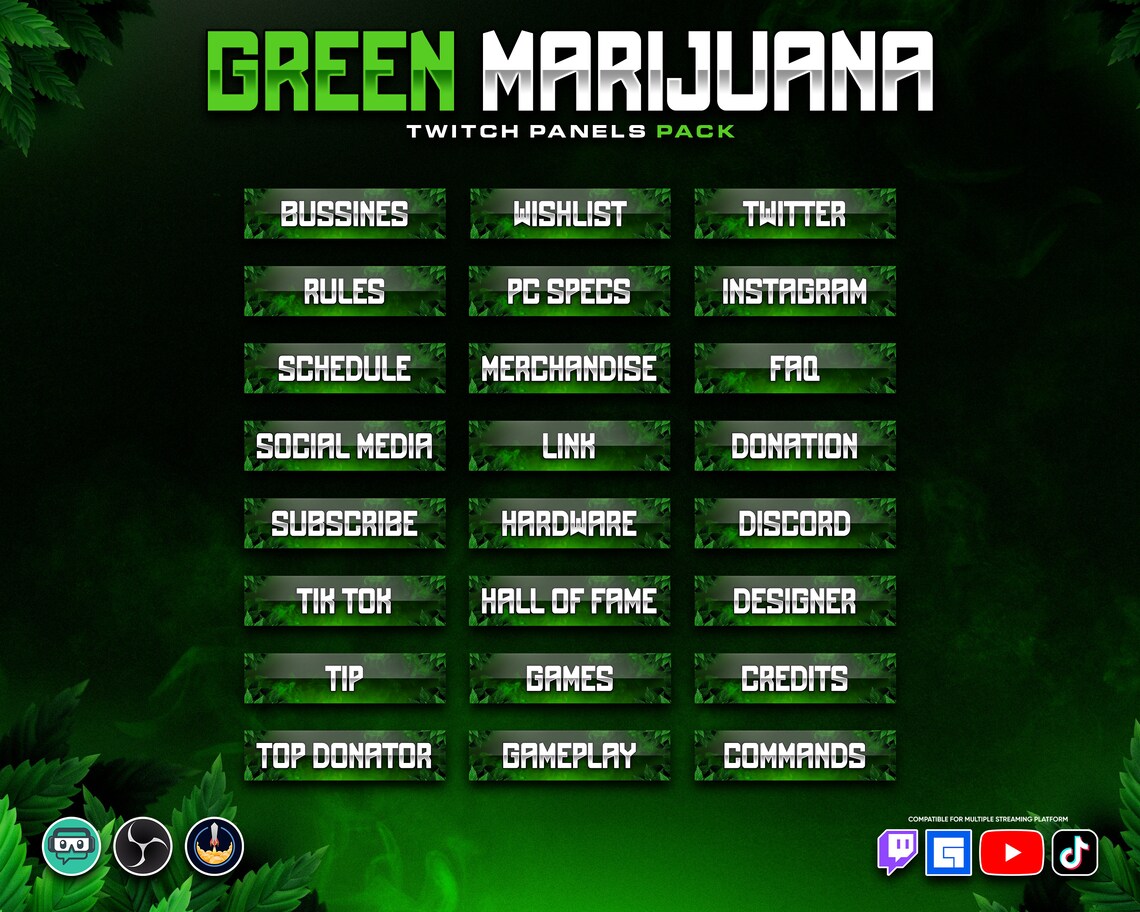 GREEN Animated Stream Overlay Pack Marijuana Twitch Overlay Pack Green ...