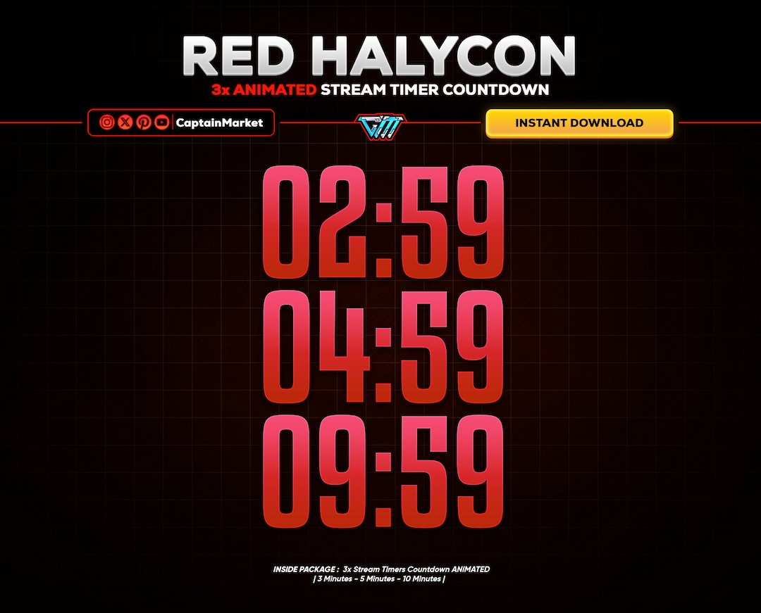 3x Red Animated Stream Timer Countdown Pack for Twitch, Kick, Youtube ...