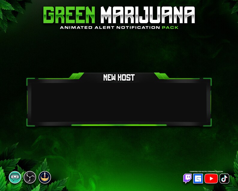 6x Green Marijuana Animated Stream Alerts Overlay Pack for Twitch,kick ...
