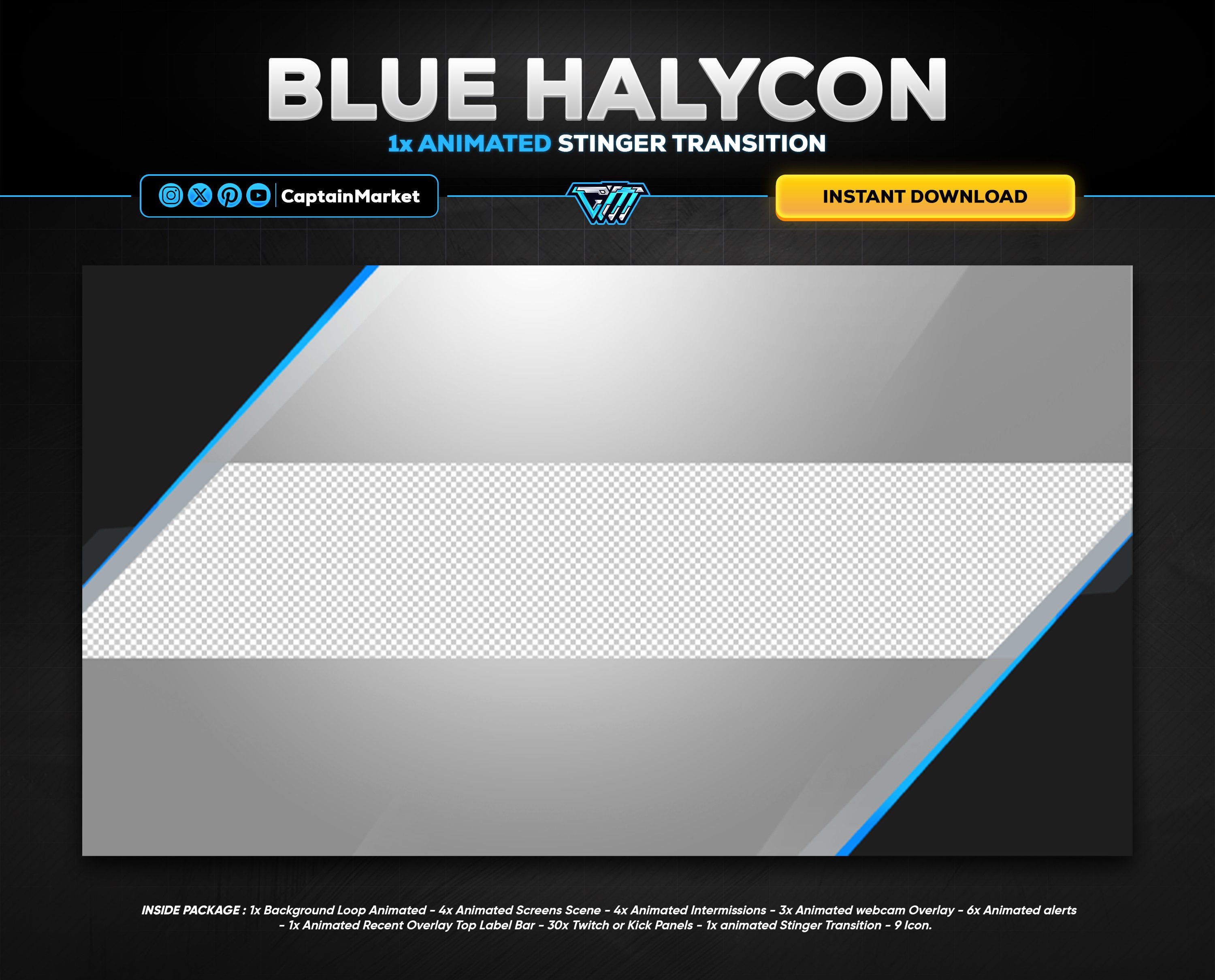 Blue Animated Stream Overlay Package for Twitch,youtube,kick Clean ...