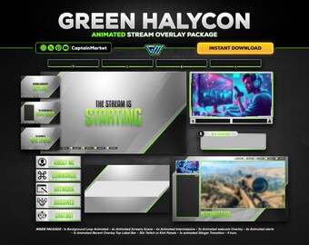 GREEN Clean Overlay Pack for Twitch, Youtube Green Overlay Stream ...