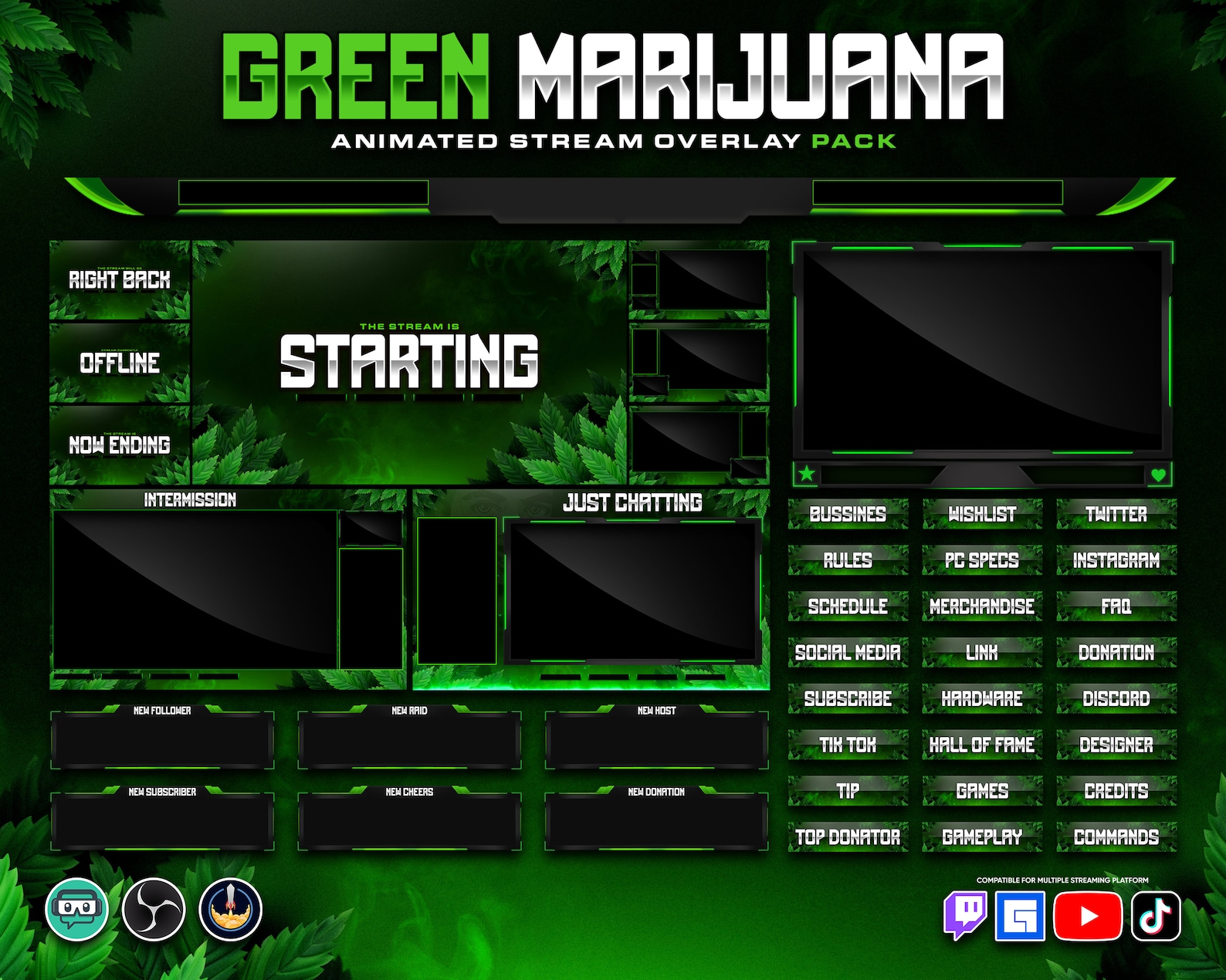 GREEN Animated Stream Overlay Pack Marijuana Twitch Overlay Pack Green ... GREEN Animated Stream Overlay Pack Marijuana Twitch Overlay Pack Green ...