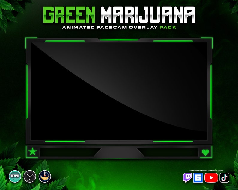 2x Green Marijuana Animated Stream Webcam Overlay for Twitch,kick ...