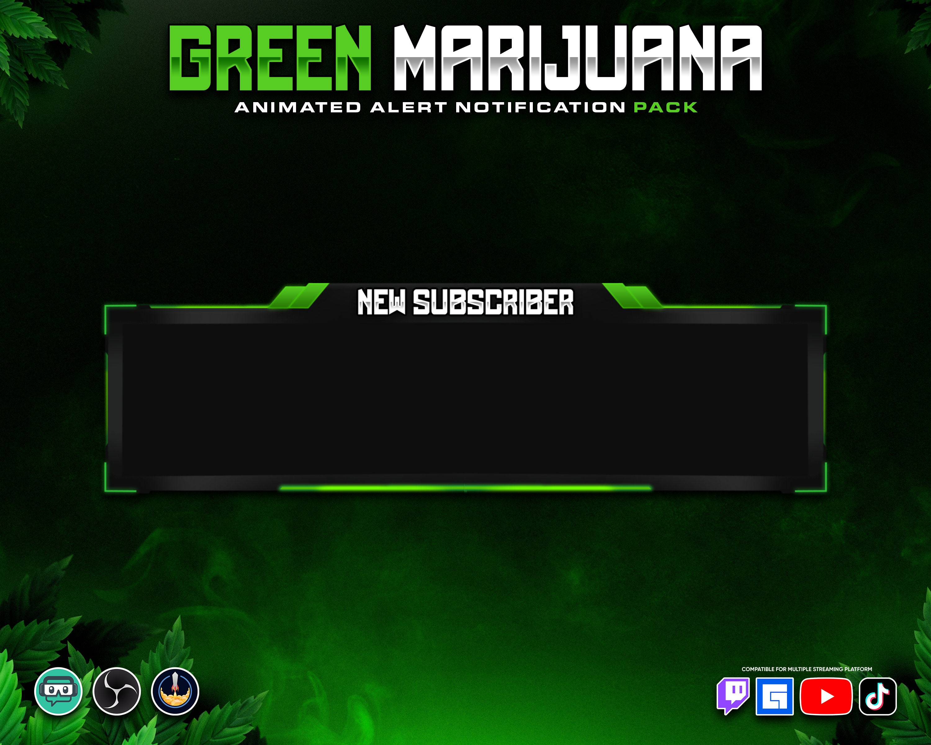 6x Green Marijuana Animated Stream Alerts Overlay Pack for Twitch,kick ...