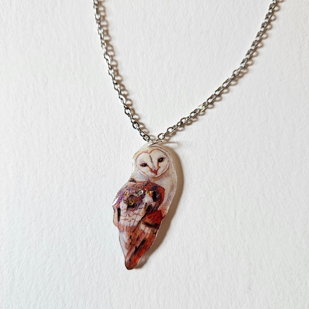 Elegant Barn Owl Necklace, Cute Shrink Plastic Necklace - Etsy