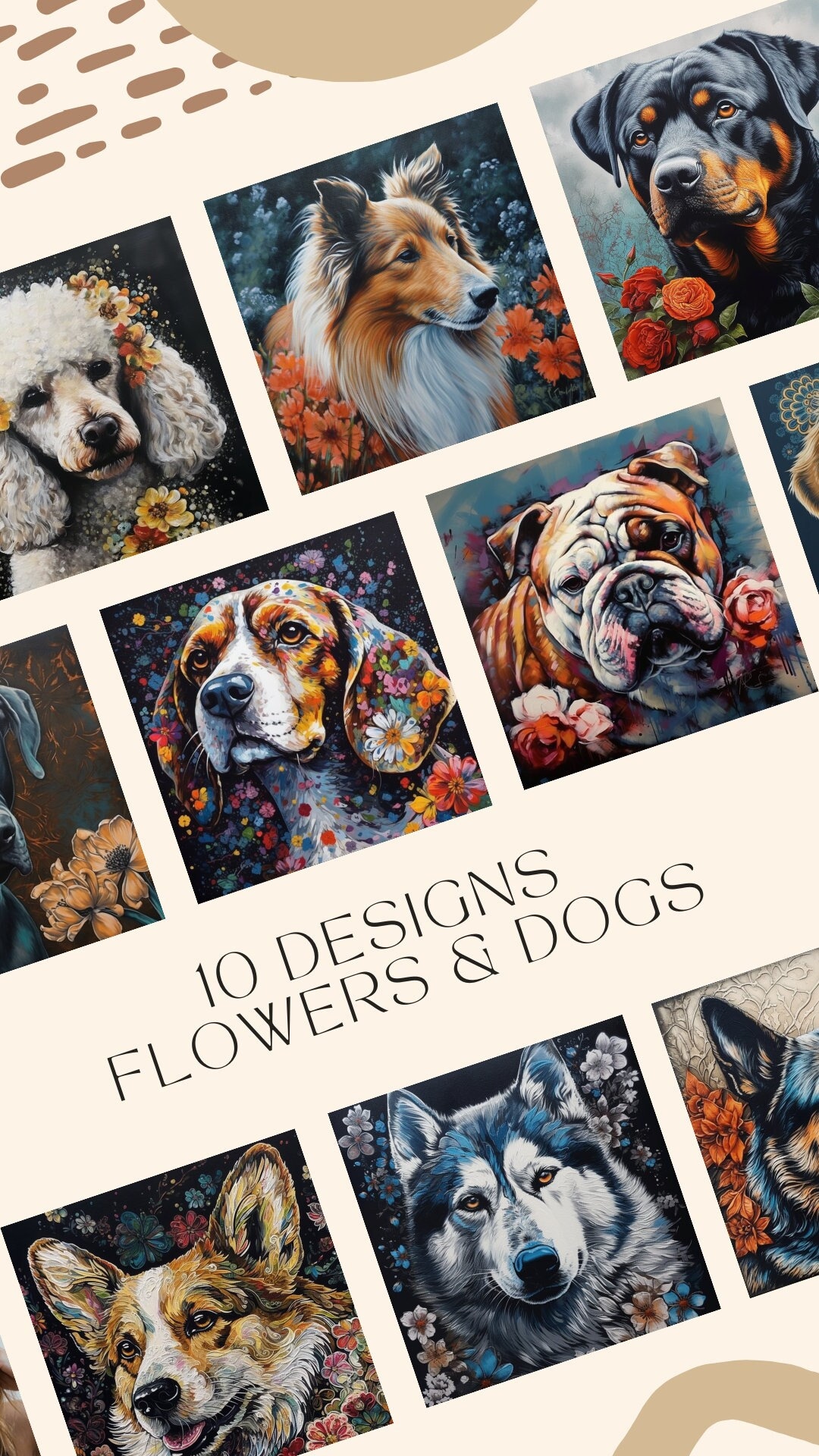 10 Pack Flowers & Dogs Digital Downloads, High Quality Pet Art, Dog ...