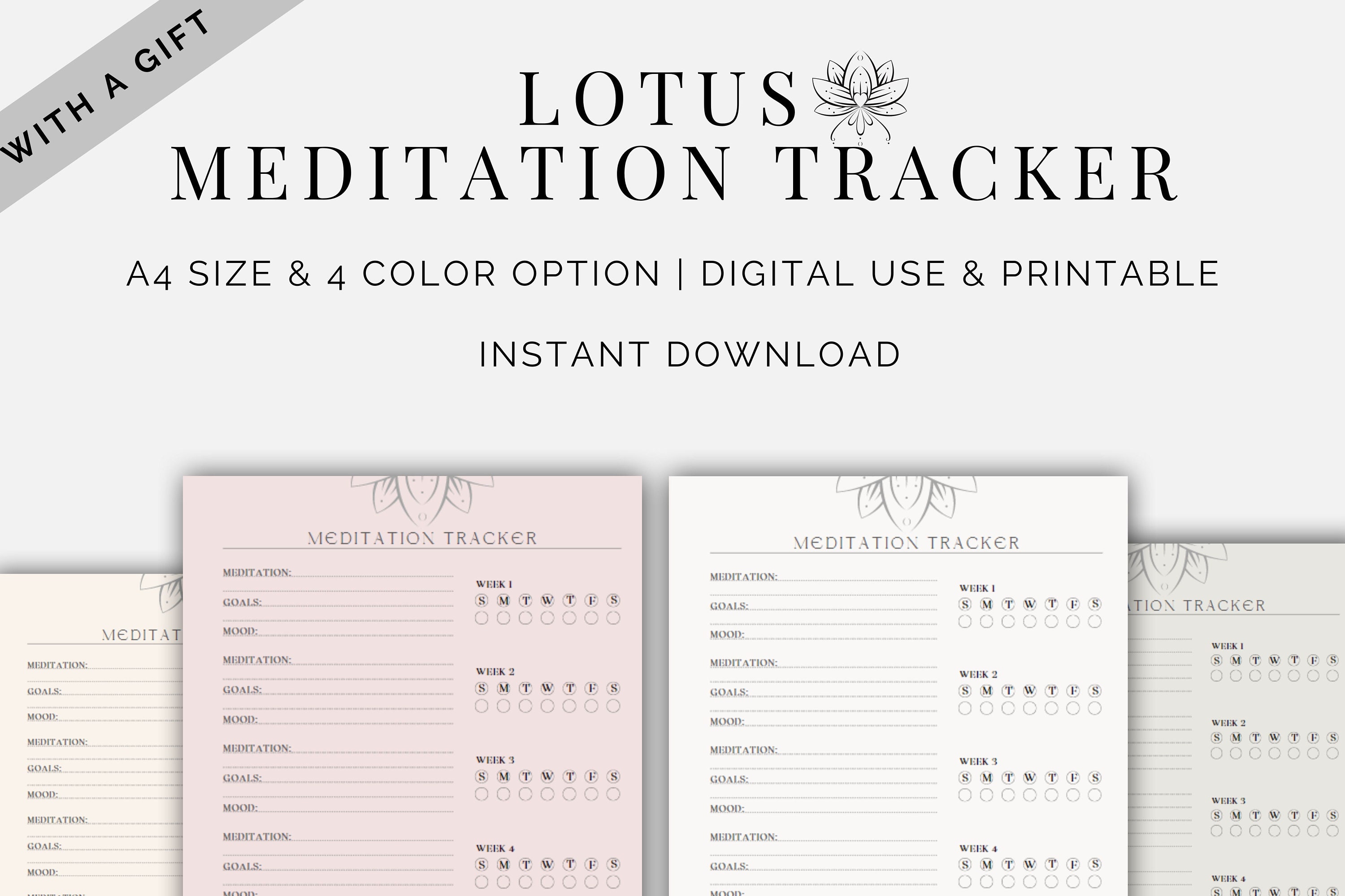 Lotus Meditation Tracker Habit Tracker Mindfulness Planner Digital ...