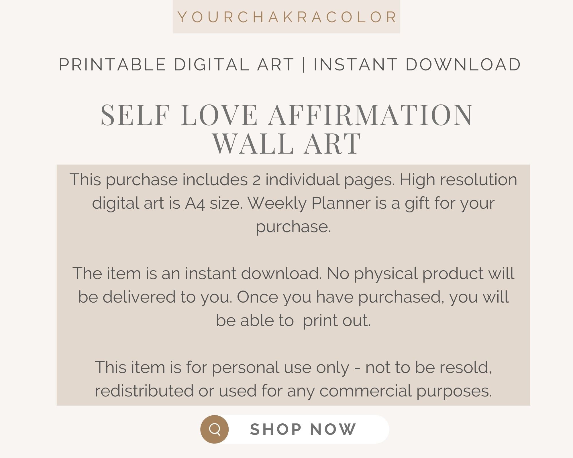 Self-love Positive Affirmation Printable Wall Art Motivational Quote ...