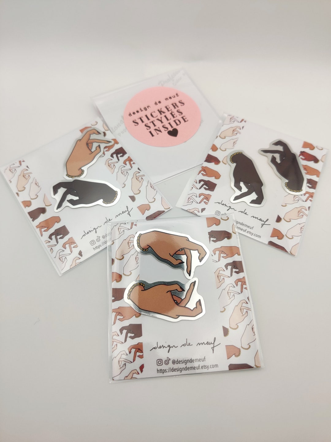 Heart With Fingers Stickers Pair of Light Skin and Dark Skin Mirror ...