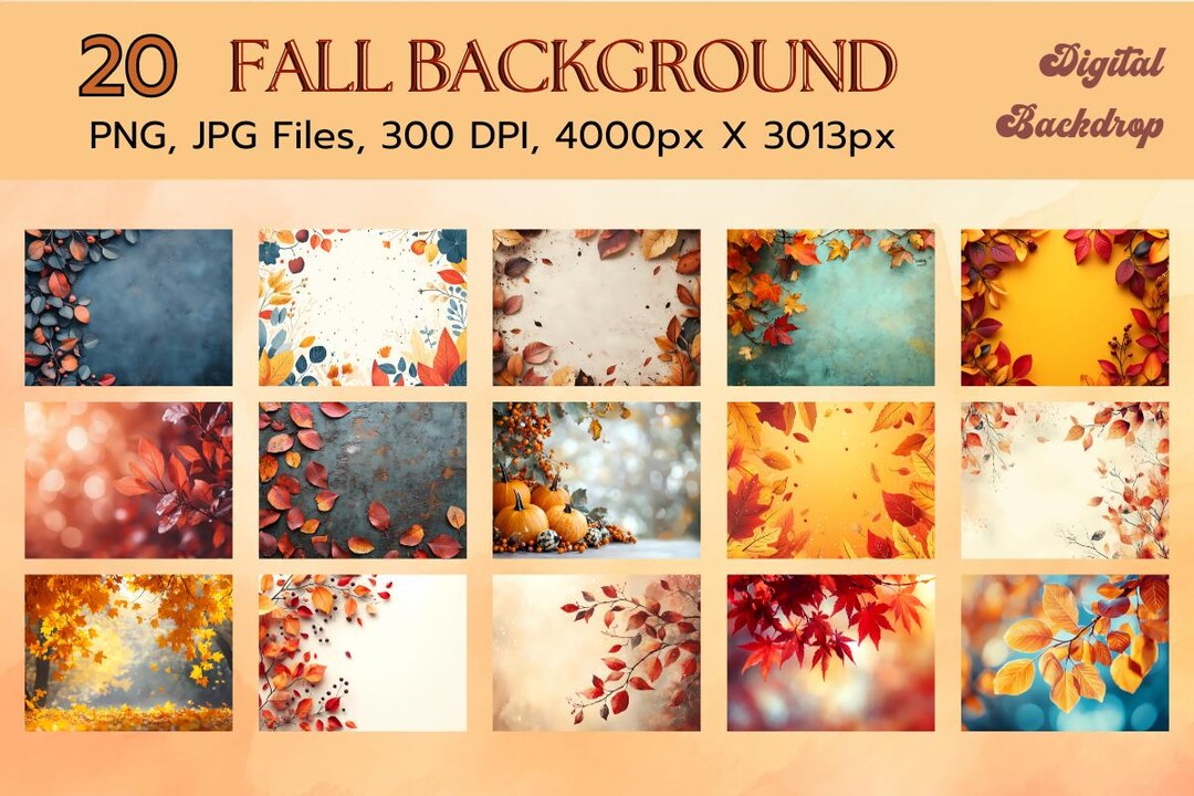 20 Fall Backgrounds | Digital Autumn Backdrop | High-quality PNG & JPG ...