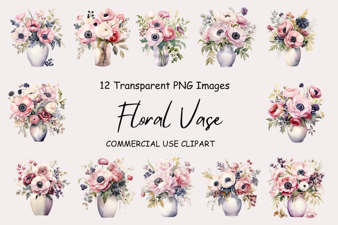 Floral Vase Clipart Pack, Floral Vase Arrangement, Flower Vase Clipart ...