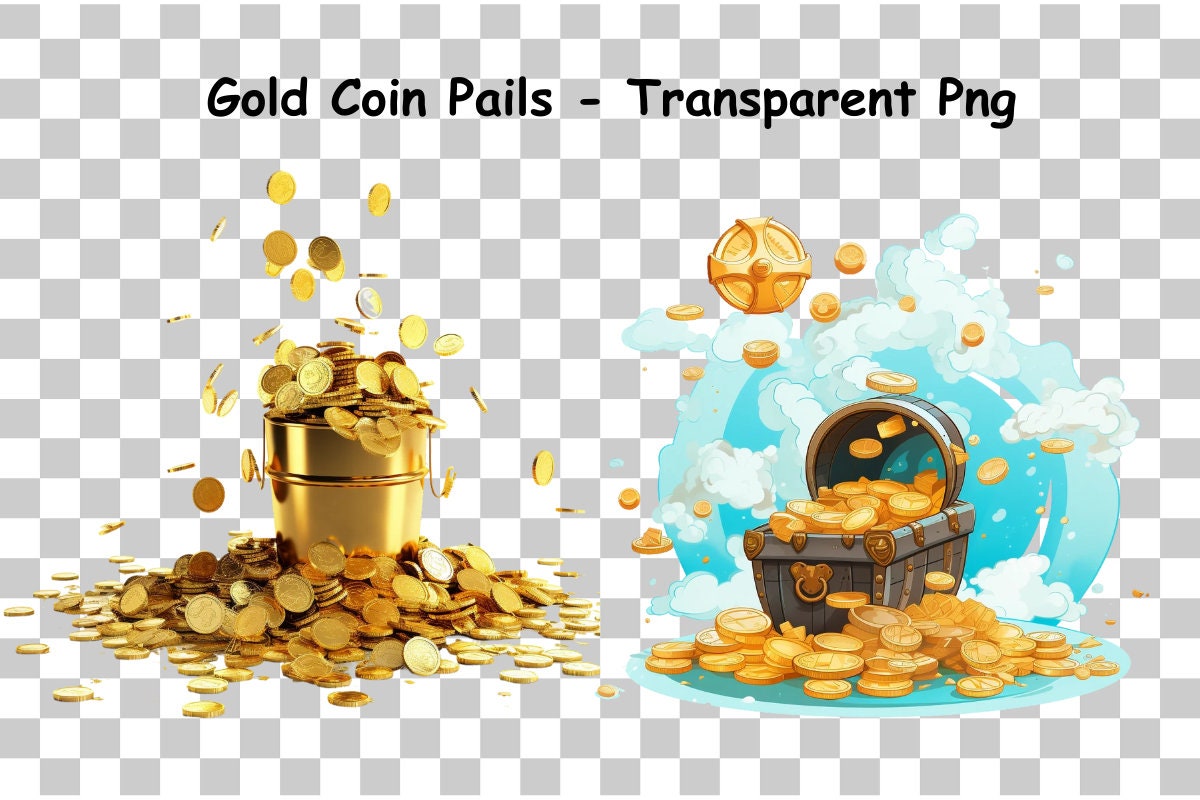 Gold Coin Pails Clipart Pack, Gold Coin Graphics Clipart, Commercial ...