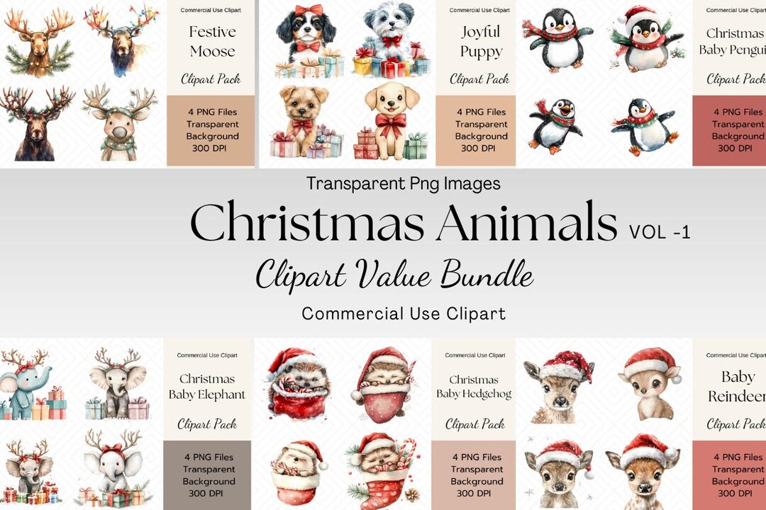 Christmas Animals Clipart Value Bundle | Festive Animal Pngs ...