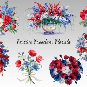 Freedom Florals Clipart Bundle, 4th of July Bouquet, Independence Day ...