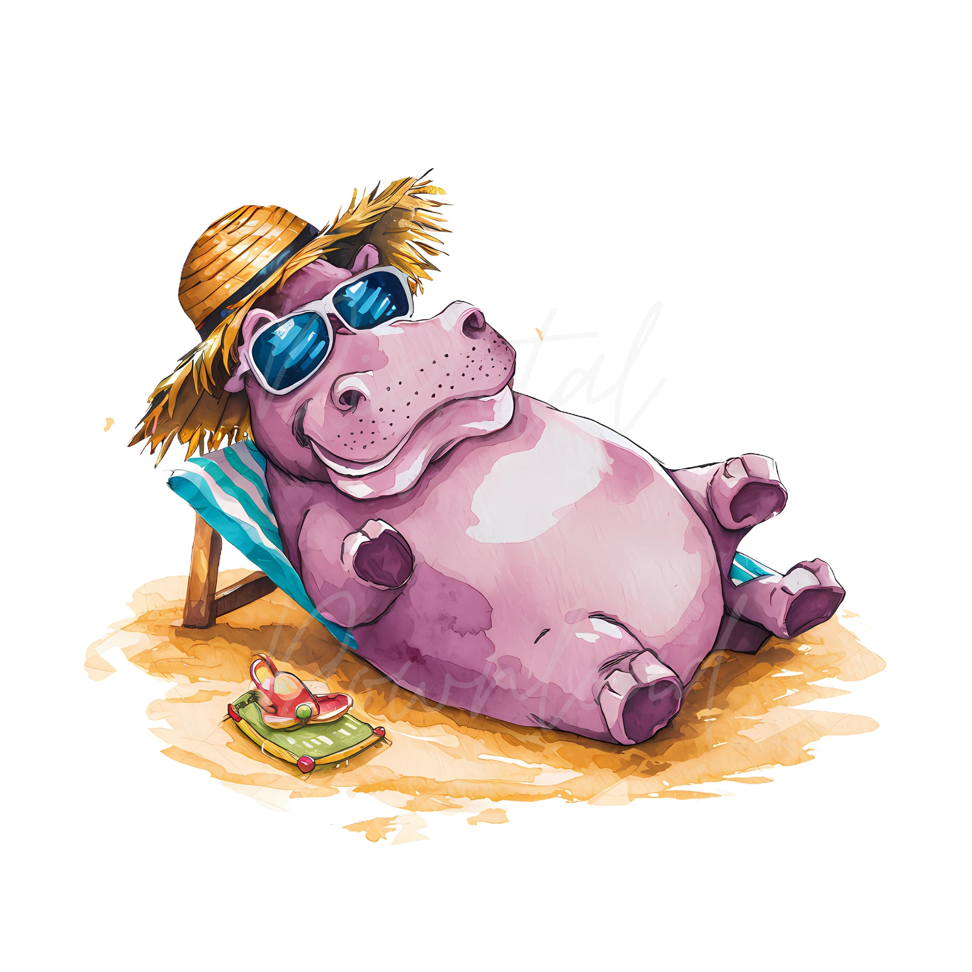Sunbathing Hippo Clipart, Summer Hippo, Hippopotamus Animal Clipart ...