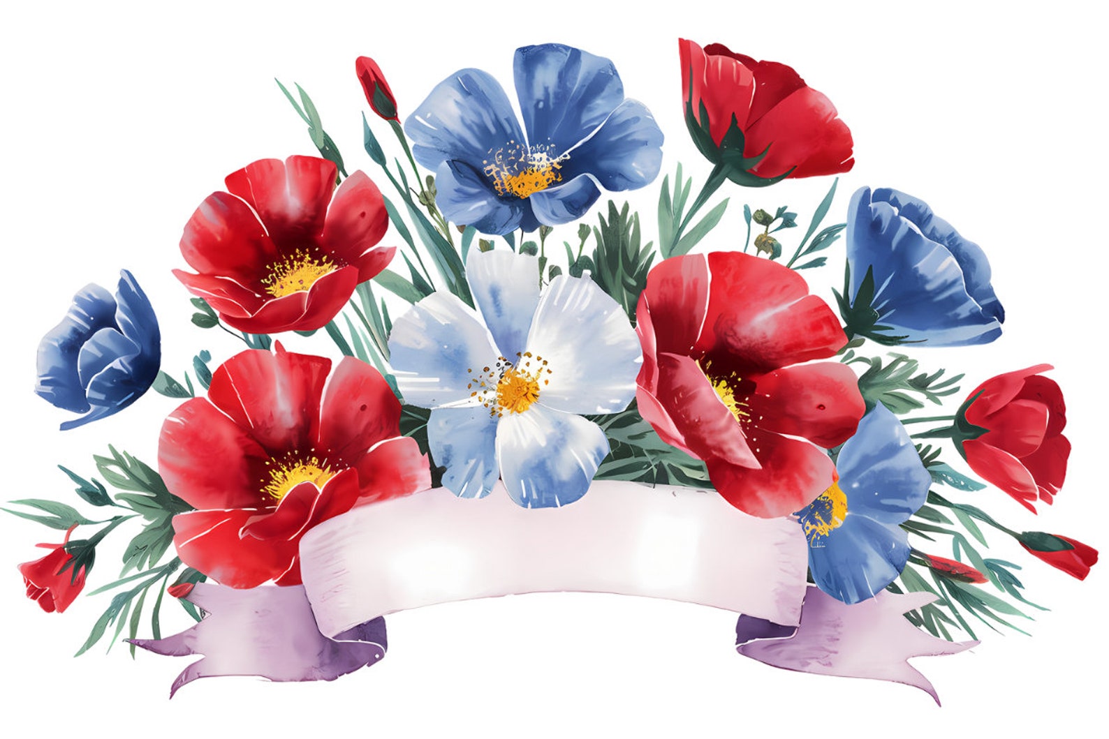Freedom Florals Clipart Bundle, 4th of July Bouquet, Independence Day ...