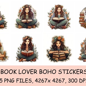 Book Lover Boho Sticker Clipart, Floral Transparent Png Sticker, Book ...