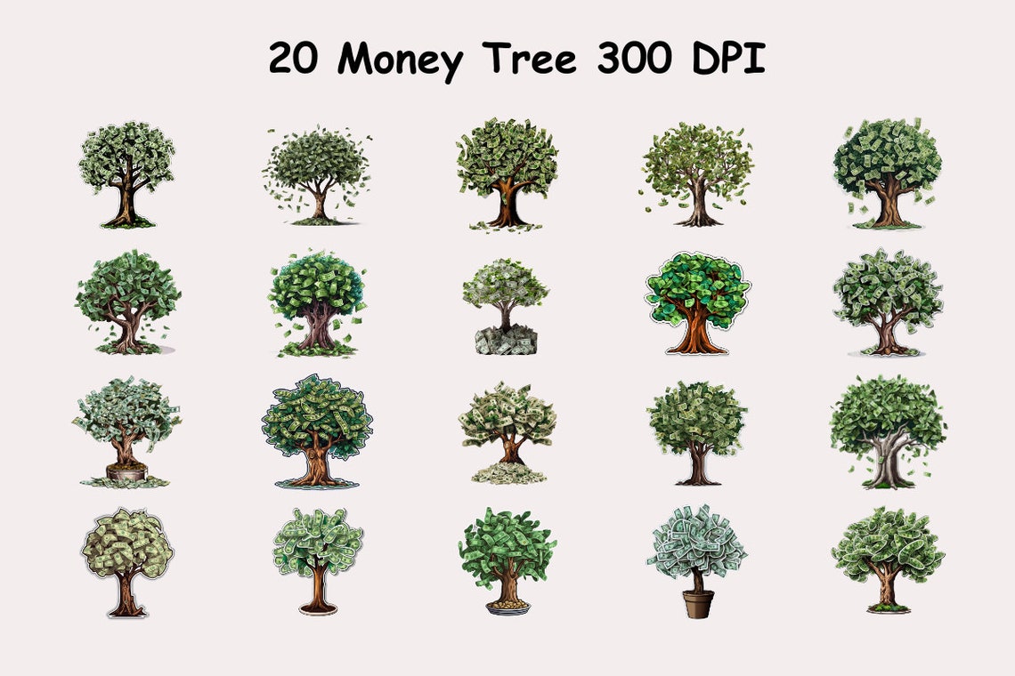 Money Tree Clipart Pack, Money Tree Graphics Clipart, Commercial Use ...