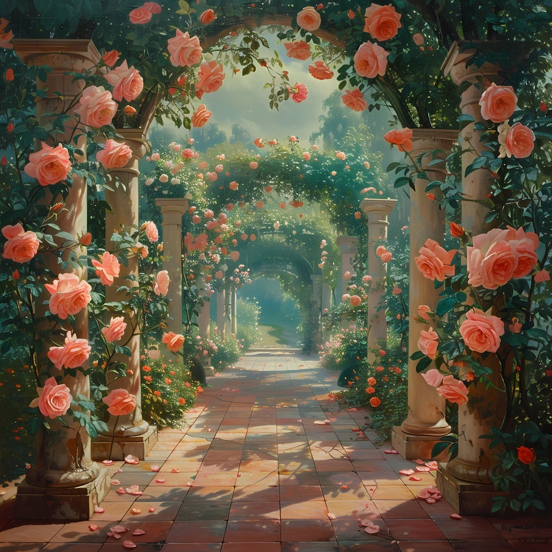 Romantic Rose Garden Images, Romantic Rose Garden Digital Backdrop ...