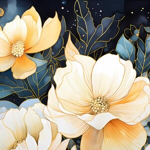 Golden Garden Flower Digital Paper Pattern, Metallic Gold Florals ...