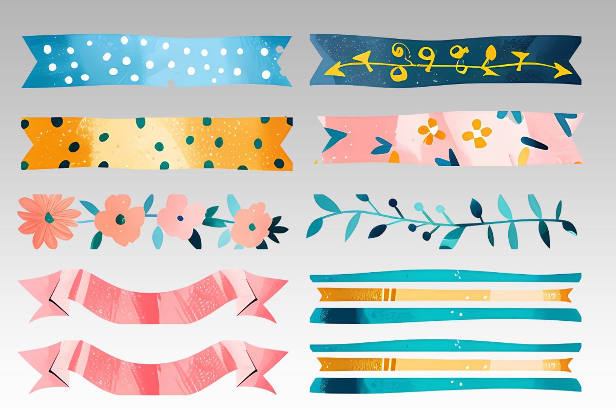 Washi Tape Clipart for Scrapbook, Washi Tape Flowers, Transparent ...