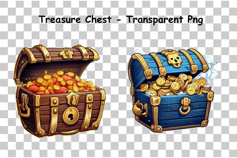 Treasure Chest Clipart Pack, Gold Coin Treasure Chest Graphics Clipart ...