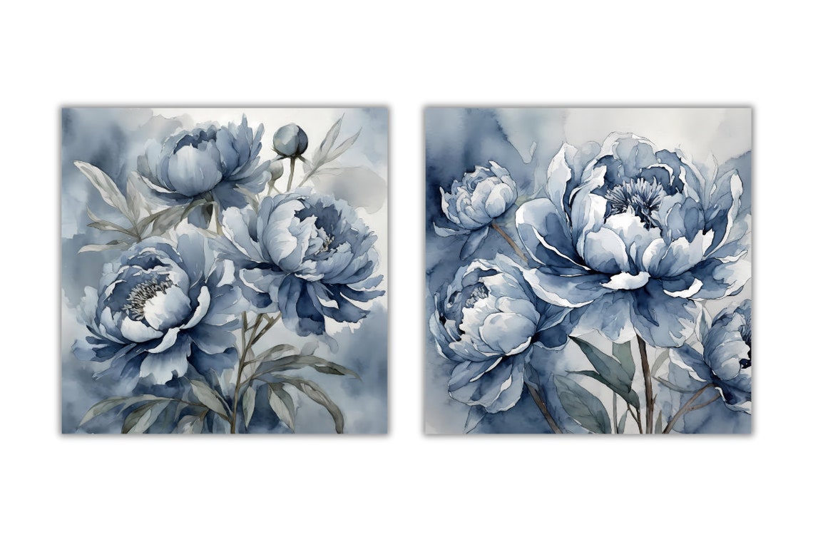 Dusty Blue Peony Floral Background, Digital Paper 300 DPI, 16 High ...