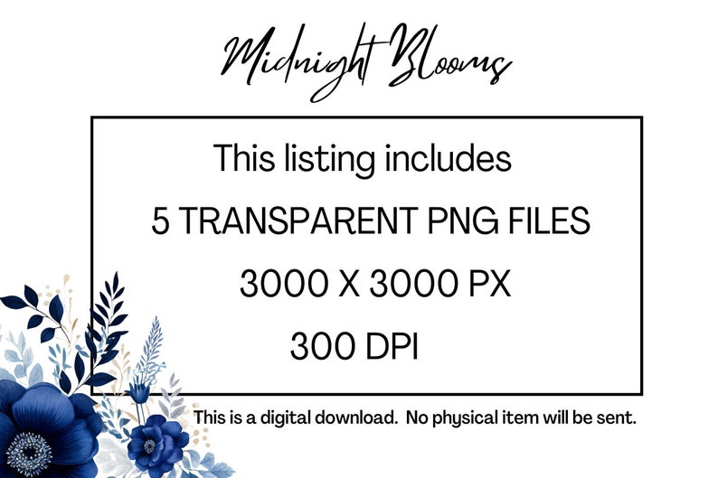 Midnight Blooms Floral Bouquet Clipart, Flower Png Files, Transparent ...