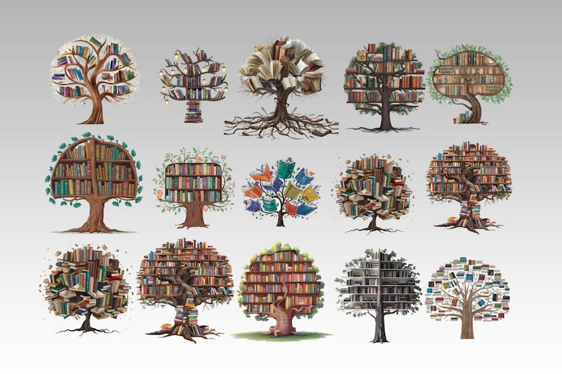 Tree Book Shelf Clipart , Book Lovers Gifts for Women, Cottage Core ...