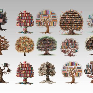 Tree Book Shelf Clipart , Book Lovers Gifts for Women, Cottage Core ...