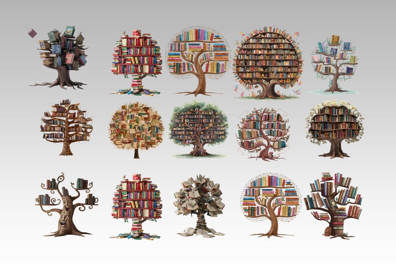 Tree Book Shelf Clipart , Book Lovers Gifts for Women, Cottage Core ...