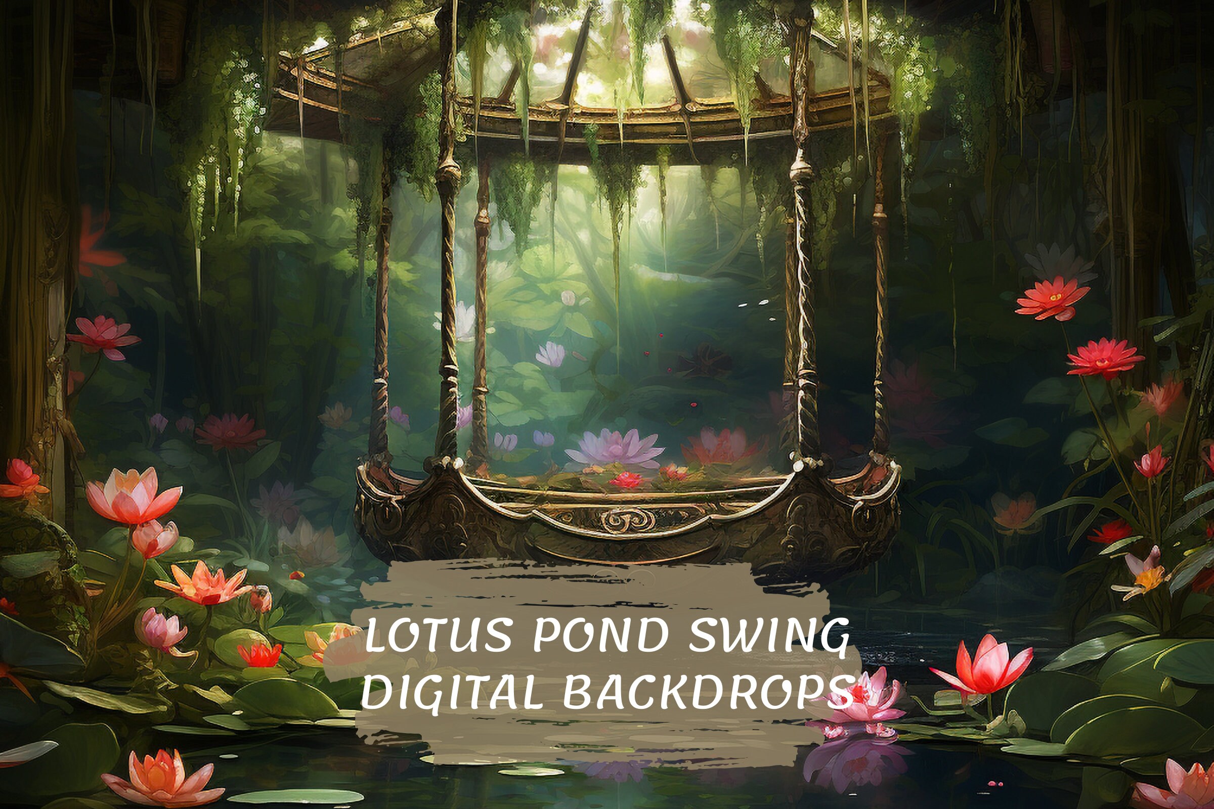 Lotus Pond Swing Digital Backdrop Images, Lotus Pond Swing Images ...
