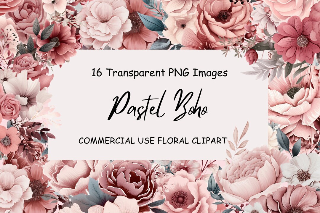 Pastel Boho Floral Clipart: Blush Flower PNG Files (commercial Use) - Etsy