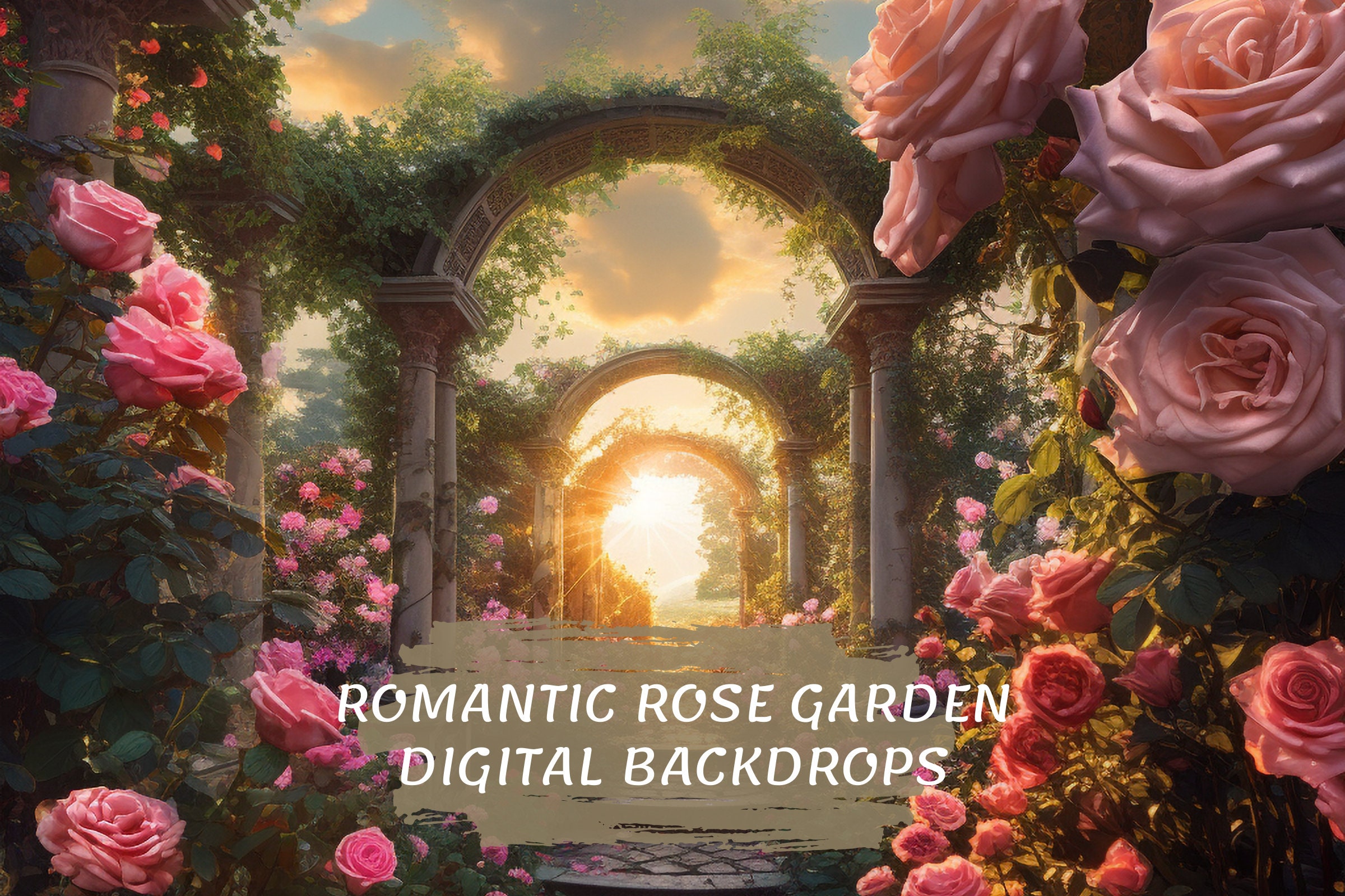 Romantic Rose Garden Digital Backdrop Images, Romantic Rose Garden ...