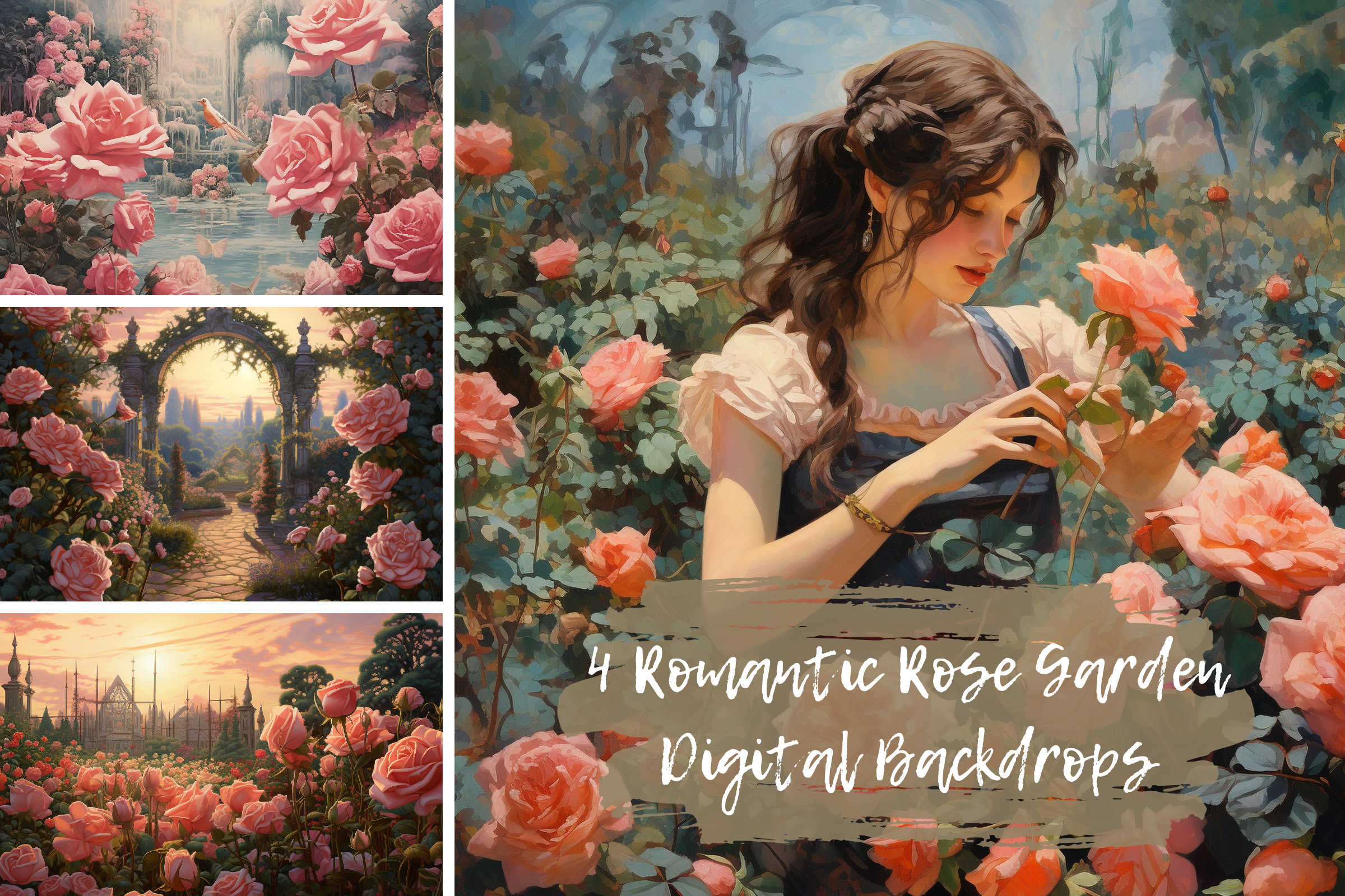 Romantic Rose Garden Digital Backdrop Images, Romantic Rose Garden ...