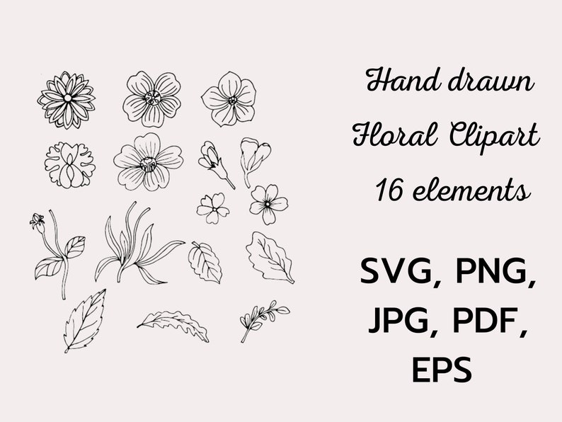 Floral Line Art Clipart, Floral Line Art Svg, Botanical Line Art Svg ...