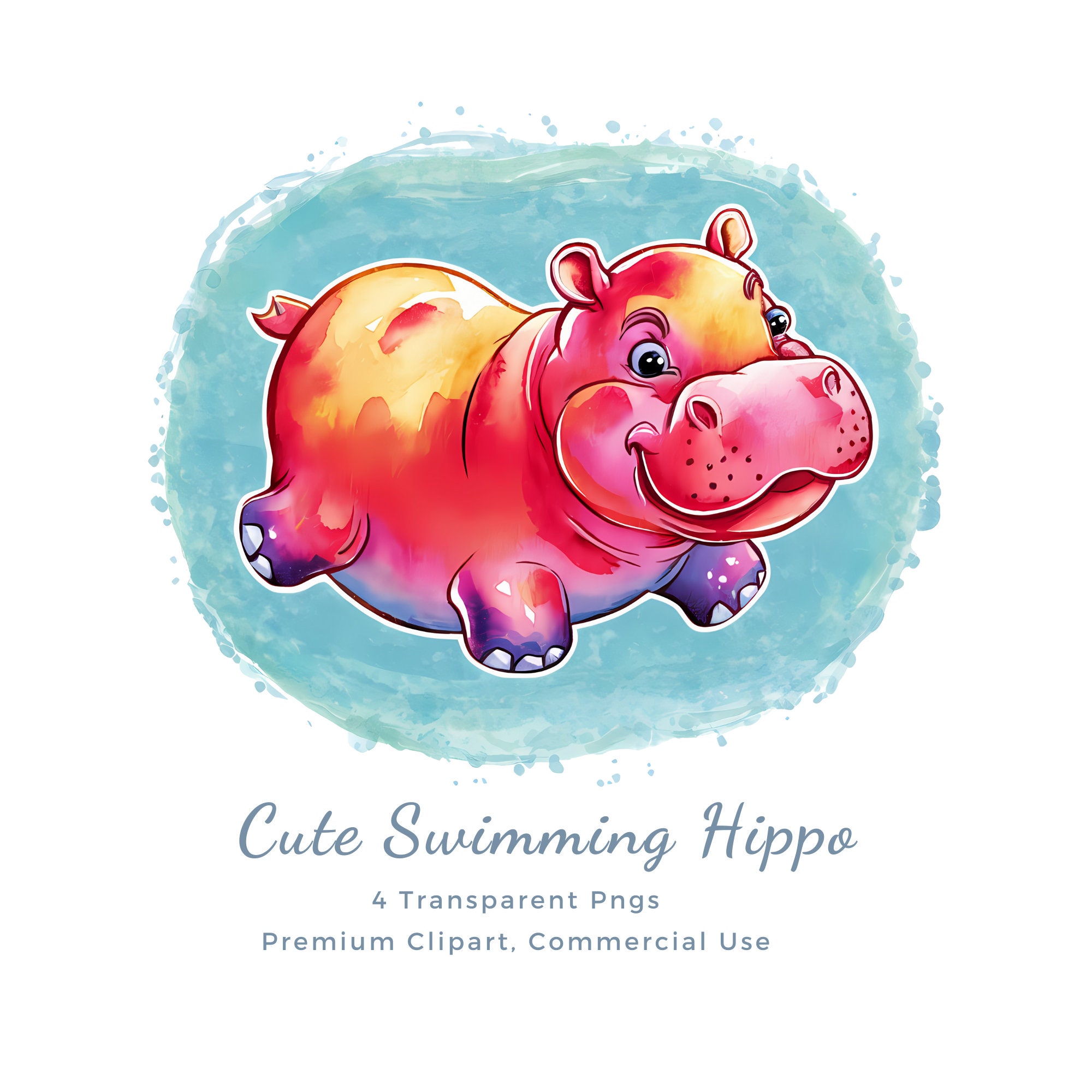 Swimming Hippo Clipart Bundle , Cute Hippo Clipart , Digital ...