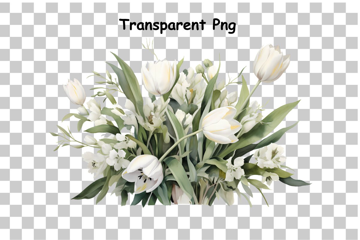 Hushed Ivory Breeze Flower Clipart, White Tulips Floral Clipart, Commercial Use, Flower Png ...