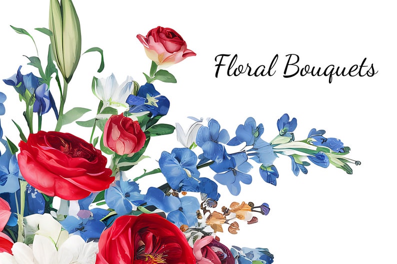 Freedom Florals Clipart Bundle, 4th of July Bouquet, Independence Day ...