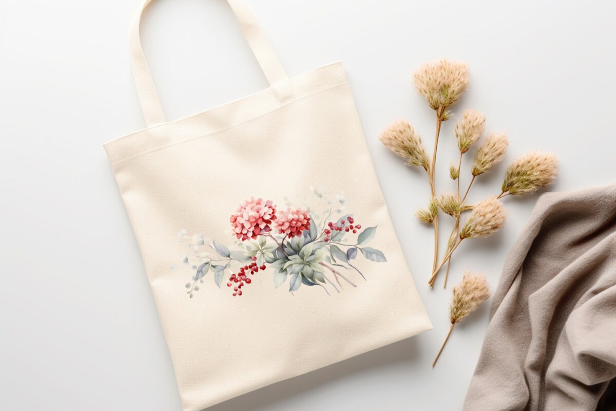 Scarlet Snow Cascade Clipart Pack, Hydrangea Cranberry Clipart, Winter ...