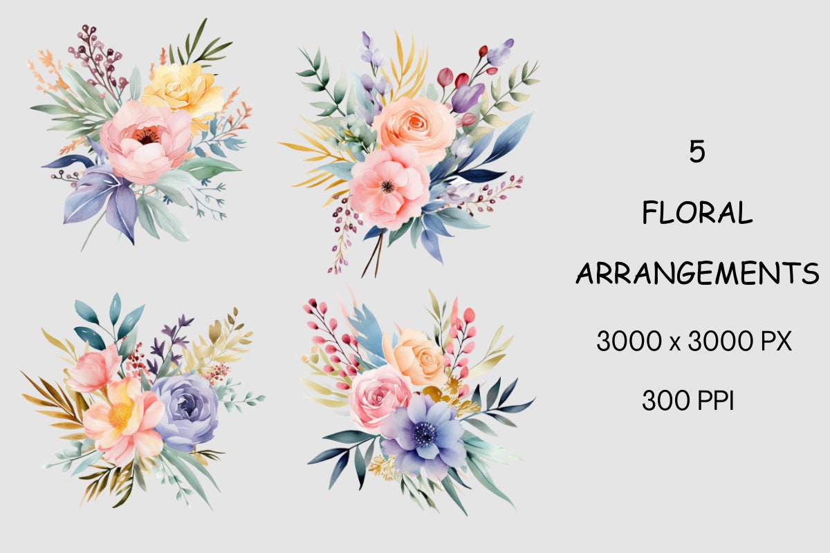 Pastel Floral Bouquet Clipart Flower Png Files Transparent - Etsy