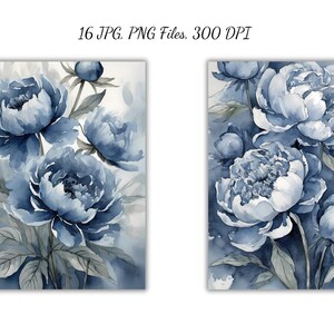 Dusty Blue Peony Floral Background, Digital Paper 300 DPI, 16 High ...