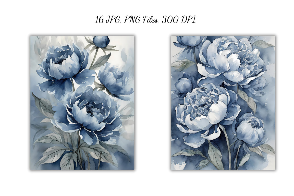 Dusty Blue Peony Floral Background, Digital Paper 300 DPI, 16 High ...
