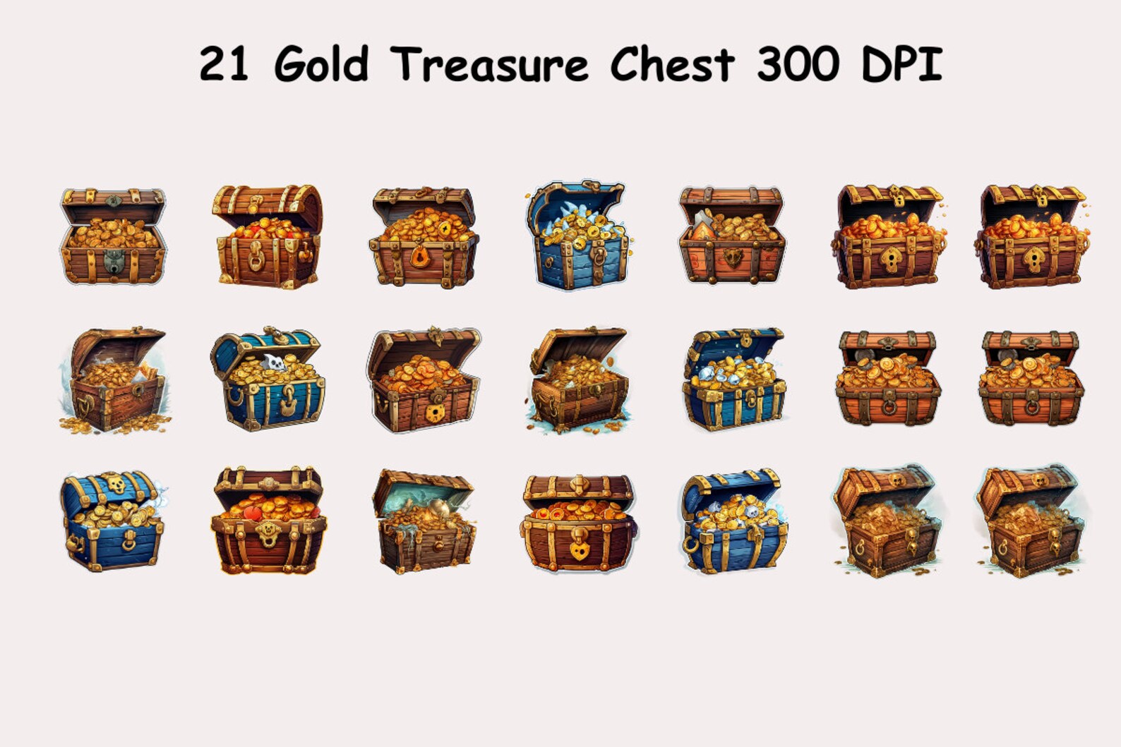 Treasure Chest Clipart Pack, Gold Coin Treasure Chest Graphics Clipart ...